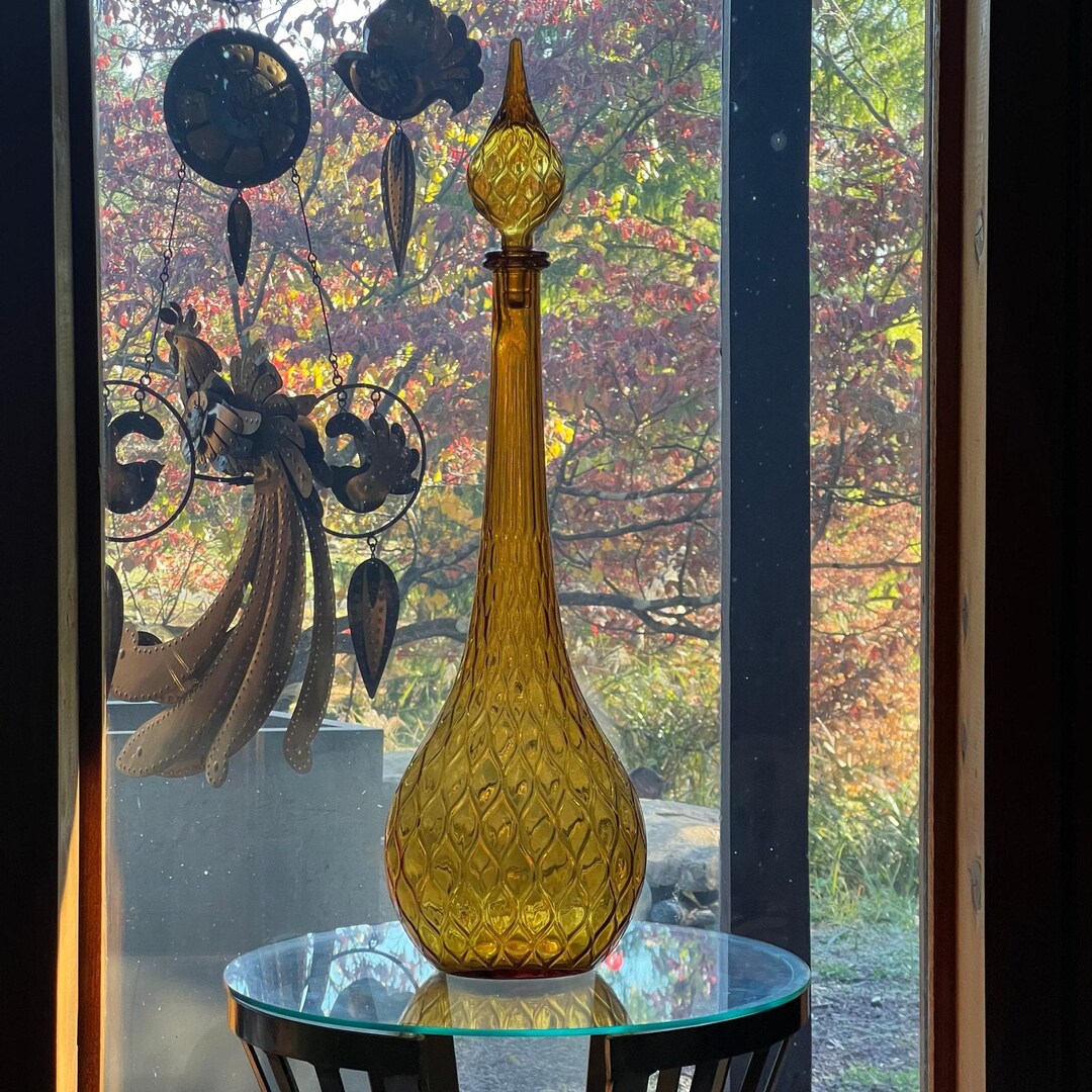 Mid Century 26 Inch Guildcraft Empoli Italy Amber Fishnet Genie Bottle ...