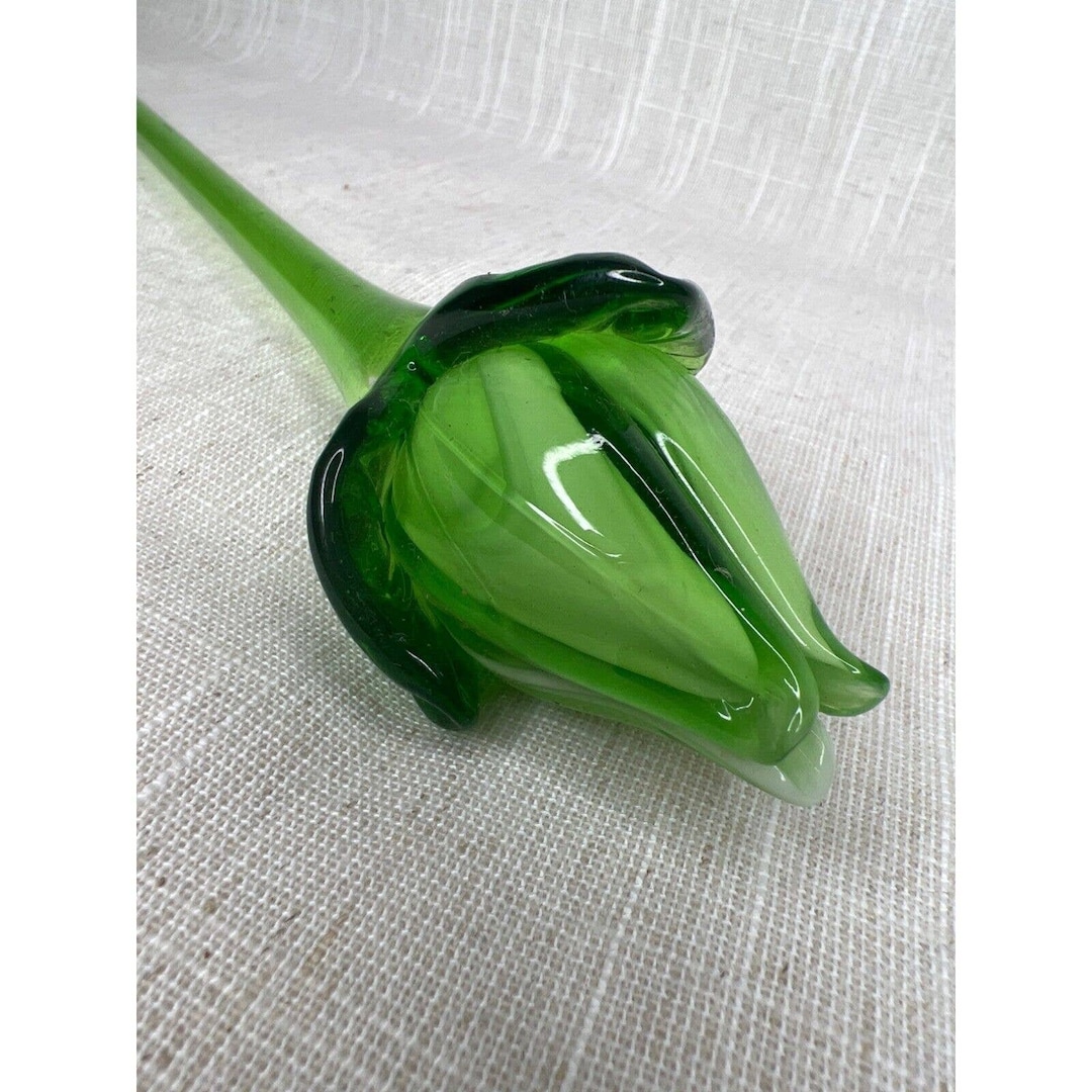 Mikasa Blown Glass Flower Long Stem Flower Rose Closed Bud Green 19 ...