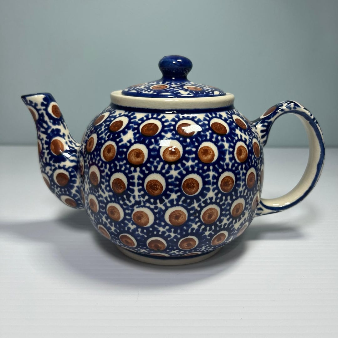 Bolesławiec Polish Pottery Classic Teapot Blue Red Dot Vintage 90s ...