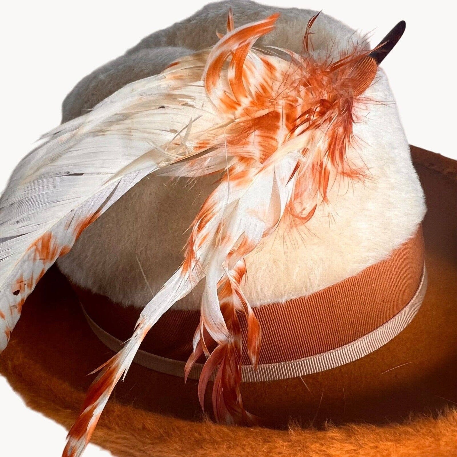 Vintage 60s Bellini 2 Toned White Rust Brown Breton Pinched Crown ...