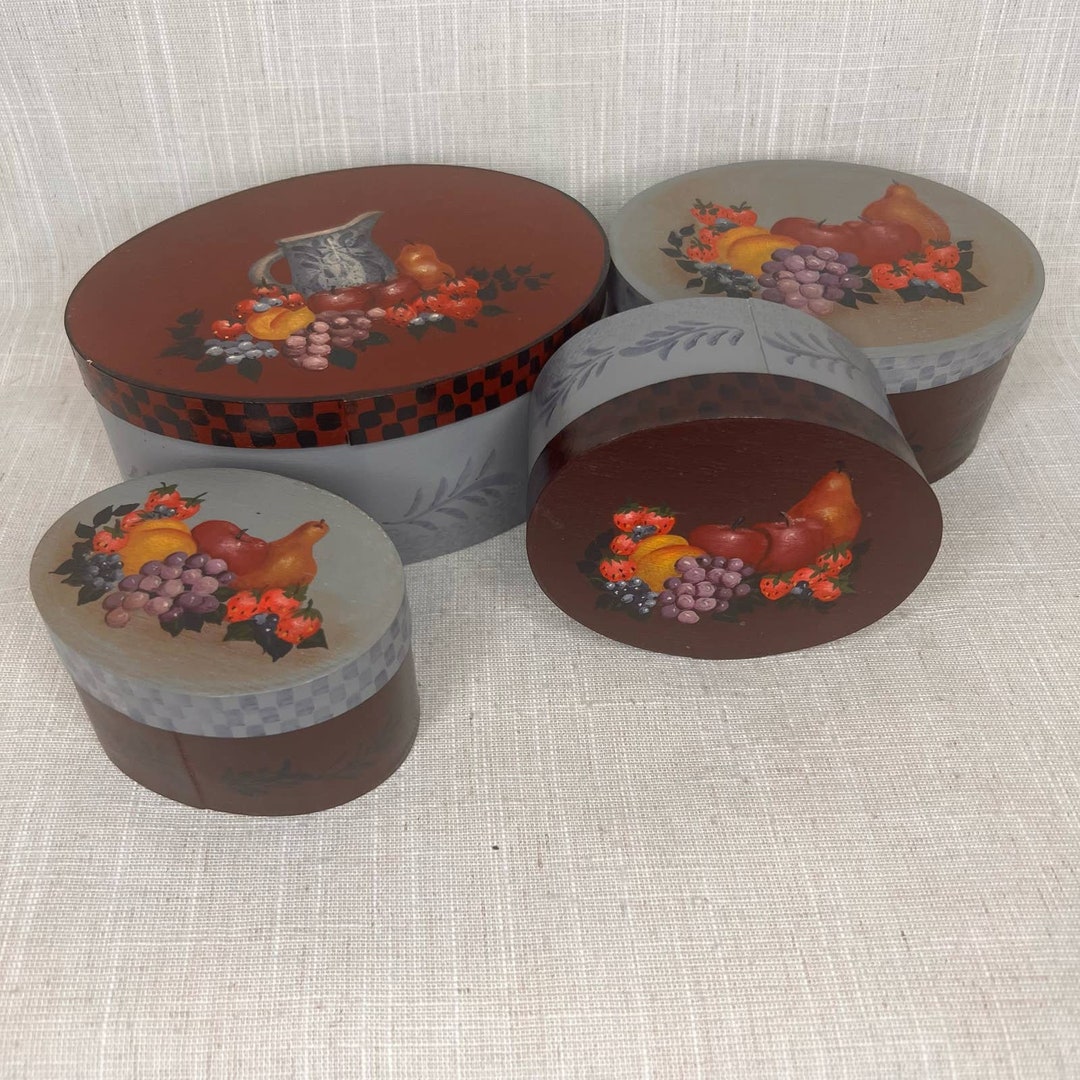 Set If 4 Handpainted Wood Oval Nesting Boxes Pennsylvania Folk Art ...