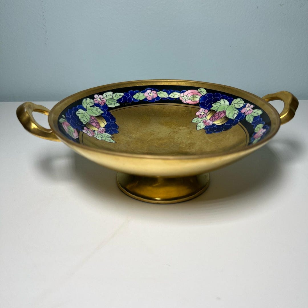Antique Pickard Noritaki Nippon Gold Cobalt Blue Footed Compote Candy ...