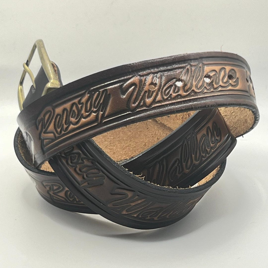 Vintage 80s Rusty Wallace Hand Tooled Leather Belt Size Medium Handmade ...