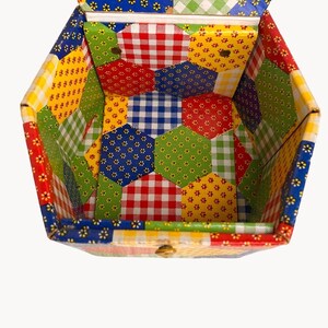 Patchwork Print Sewing Box With Tray Vintage 70s Hexagon Shape Storage ...