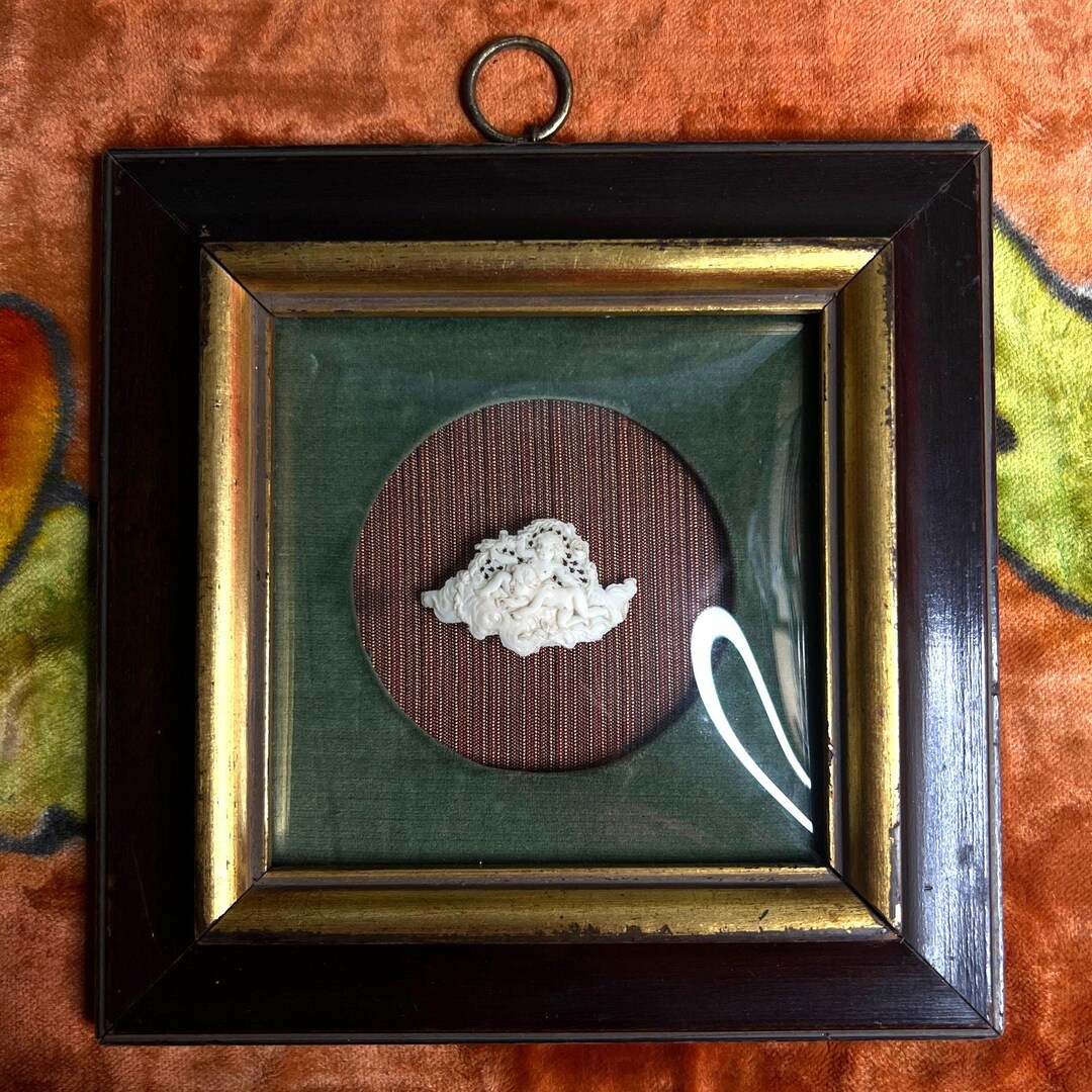 Antique 19th Century Curved Glass Shadow Box Frame With Velvet Mat ...