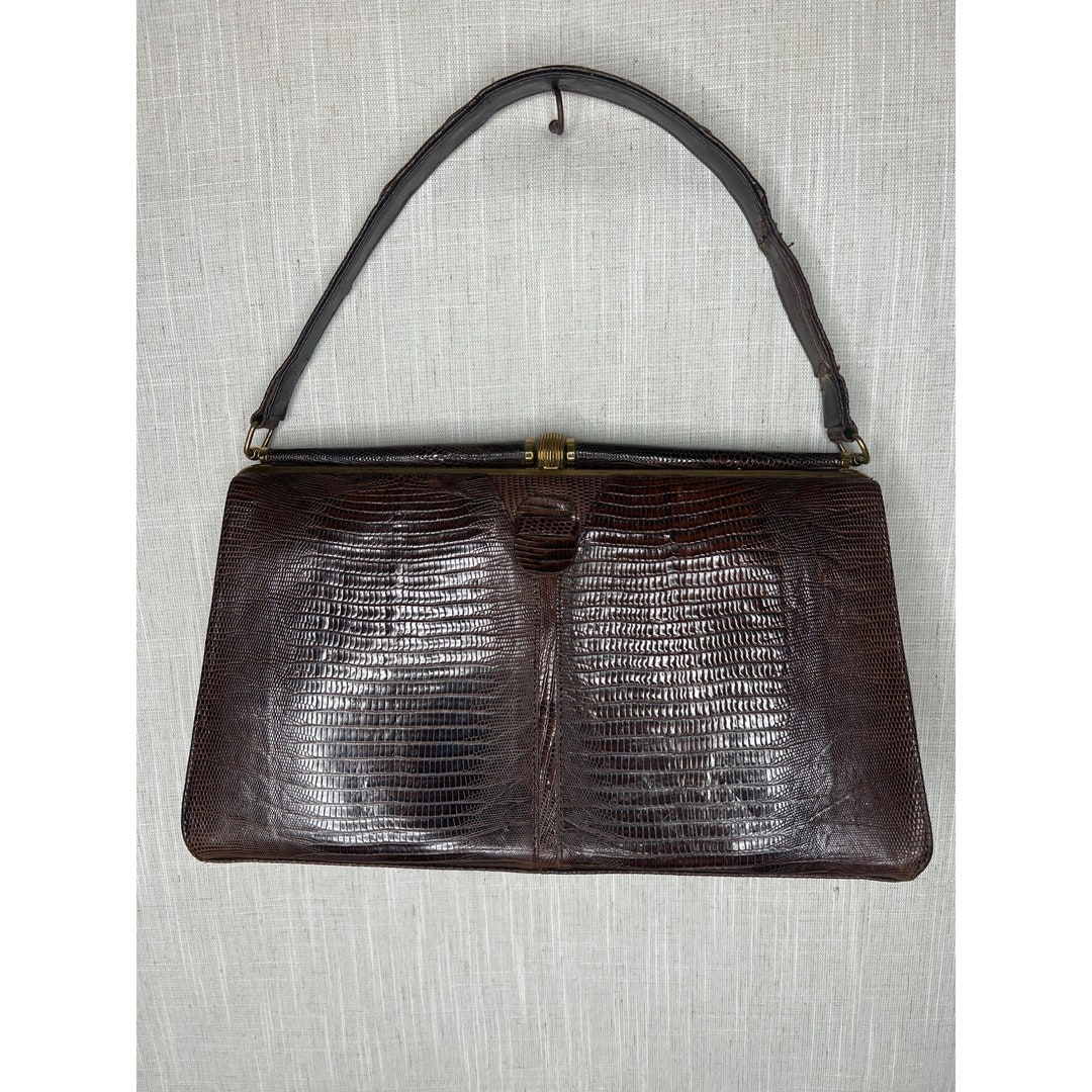 Vintage 1960s Brown Lizard Handbag Purse Kisslock Clasp Classic - Etsy