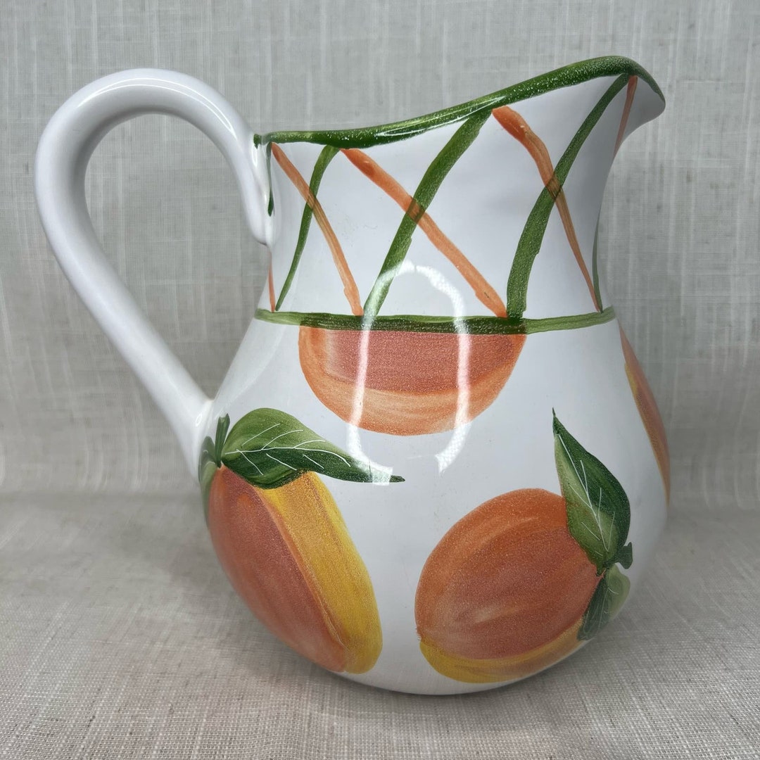 Vintage 80s Peaches by Barbara Eigen Hand Painted Pitcher Cottage Portugal 64 Oz - Etsy