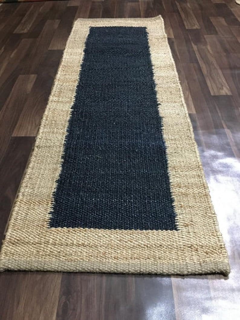 Natural and Black Jute Aisle Runner handmade Hemp Jute Runner - Etsy