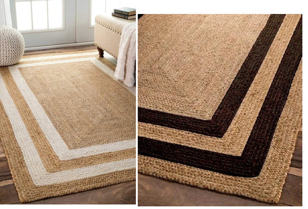 Braided Handmade Entry Way Jute Runner/rugs With White and Black Strip ...