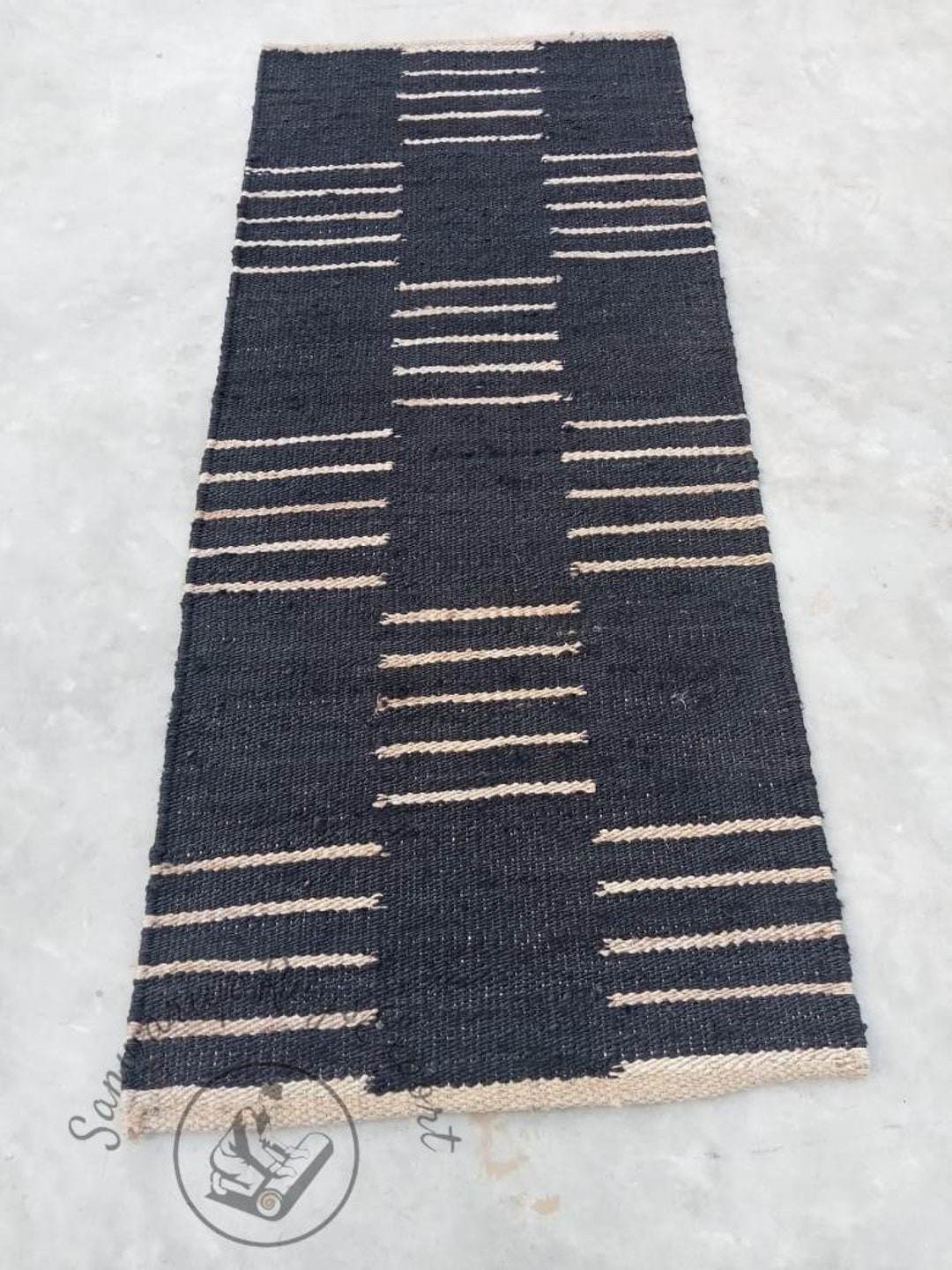 Black White Line Jute Hemp Area Rug ,stair Jute Runner, Kitchen Jute ...