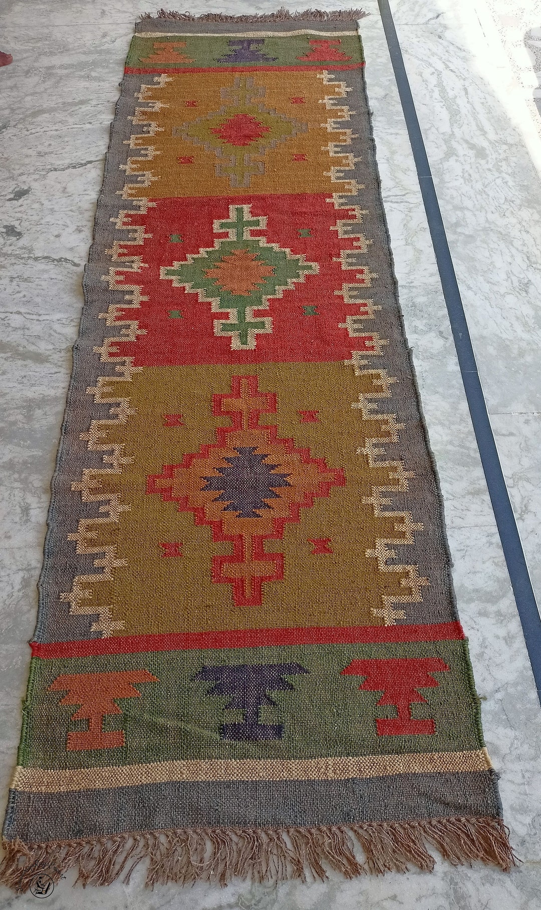 Kilim Runner Handwoven Wool Jute Rug Handmade Kilim Dhurrie Rug, Motifs ...
