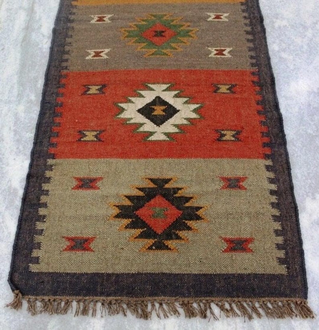 Kilim Rug Runner, Handwoven, Wool and Jute Rug Handmade, Kilim Dhurrie ...