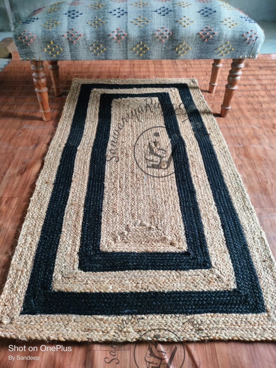 Black Border Natural Jute Braided Rug - Jute Rugs - All Custom Size ...