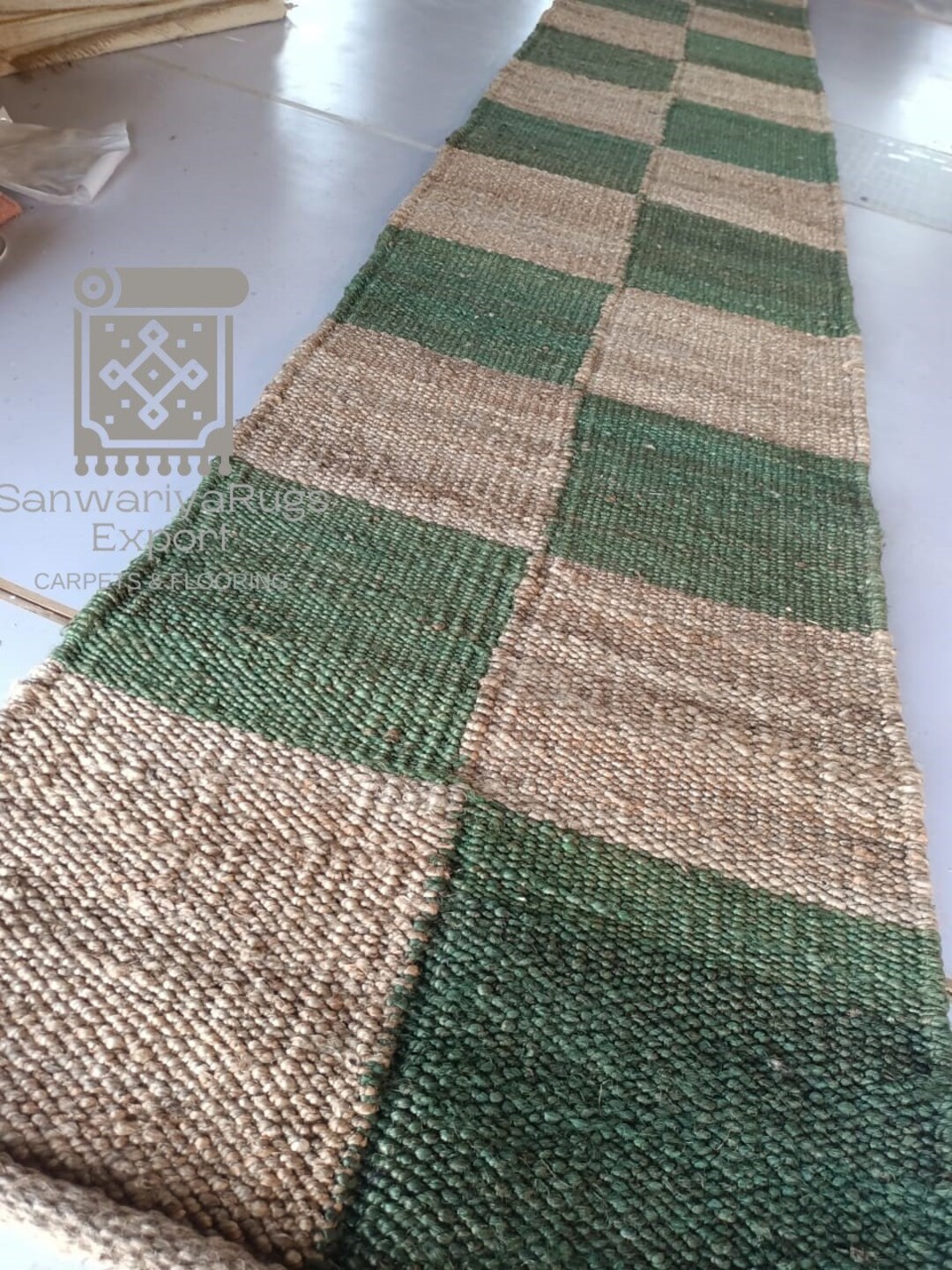 Jute Runner Rug Green Natural Box Jute Pattern Suitable for Stair , Eco ...