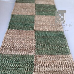Jute Runner Rug Green Natural Box Jute Pattern Suitable for Stair , Eco ...