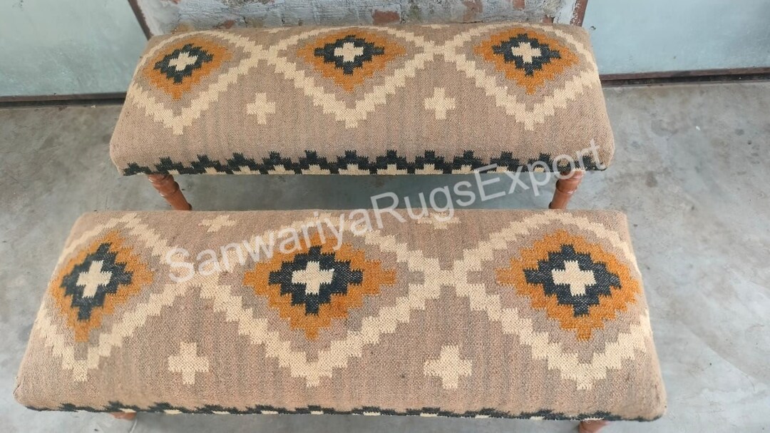 Kilim Rug Bench: Handmade Aztec Ottoman Footstool - Etsy