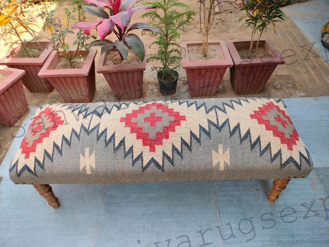 Bench Kilim Handmade Home Décor Entryway Wool Jute Rugs Furniture Piano ...