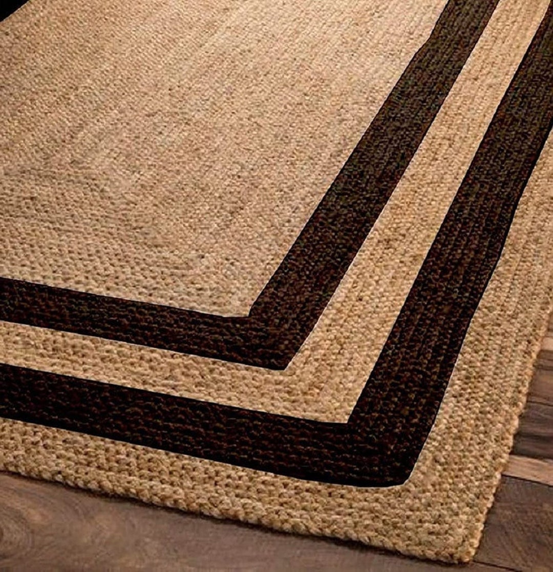 Natural Jute Braided Rug With Black Border | Handmade Eco-friendly Area Rug | Custom Size ...