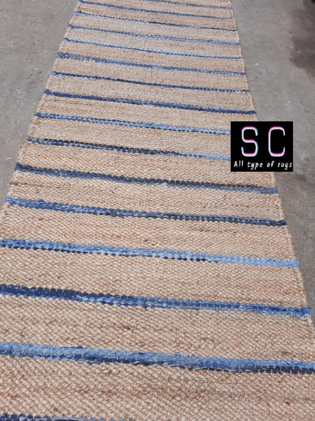 Hemp Jute Strip Pattern Runner , Custom Size, Handmade Jute Runner Rug ...