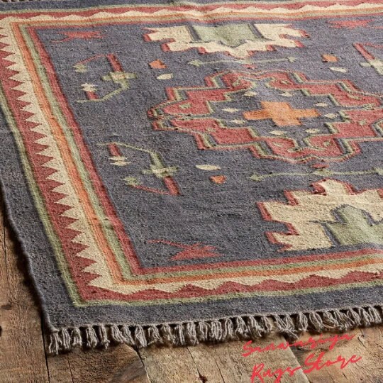 Kilim Rug Handwoven Wool and Jute Rug Handmade Kilim - Etsy UK