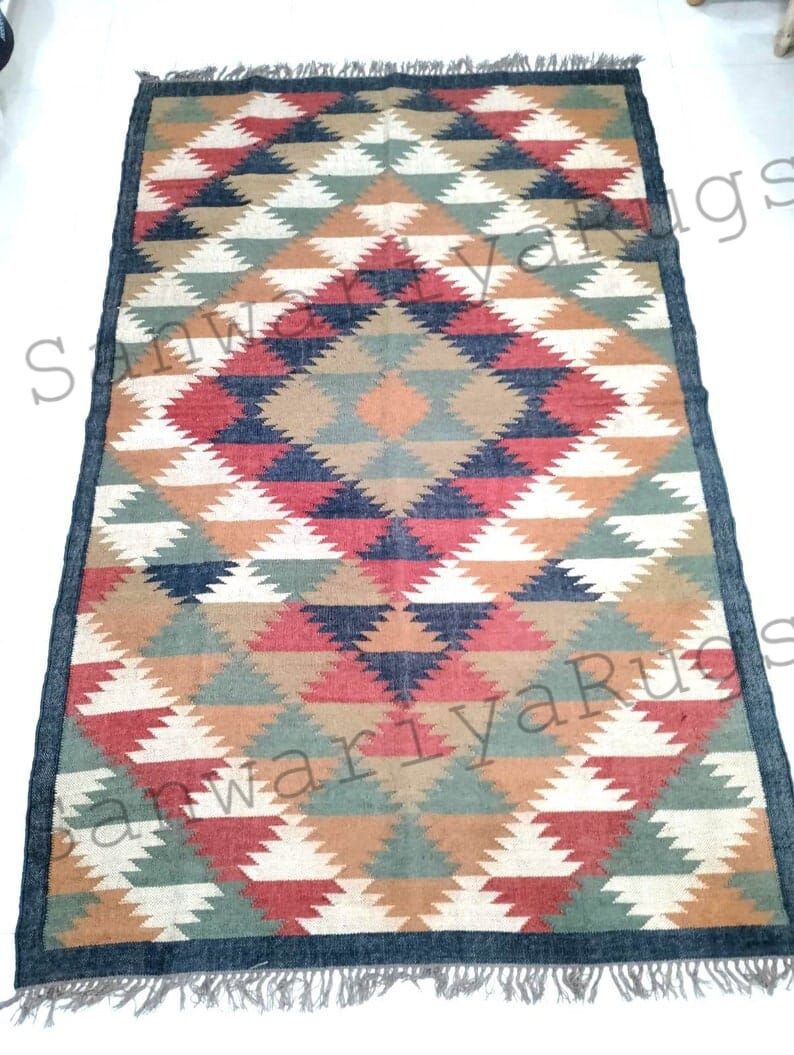 Kilim Rug Handwoven Wool and Jute Rug Handmade Kilim - Etsy UK