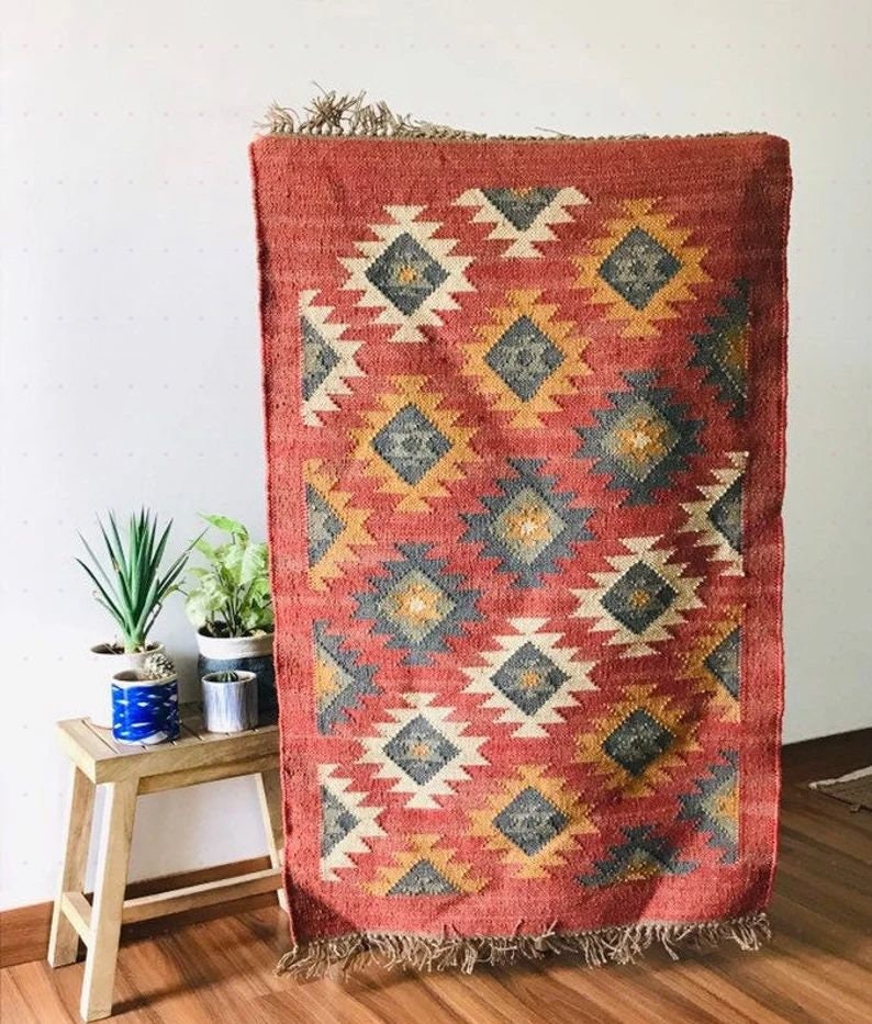 Kilim Rug Handwoven Wool and Jute Rug Handmade Kilim - Etsy UK