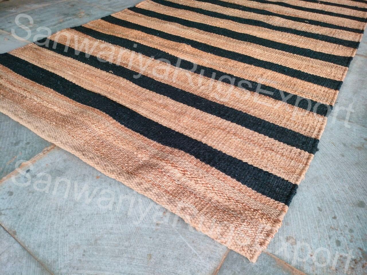 Natural and Black Strip Jute Hemp Area Rug stair Jute Runner - Etsy