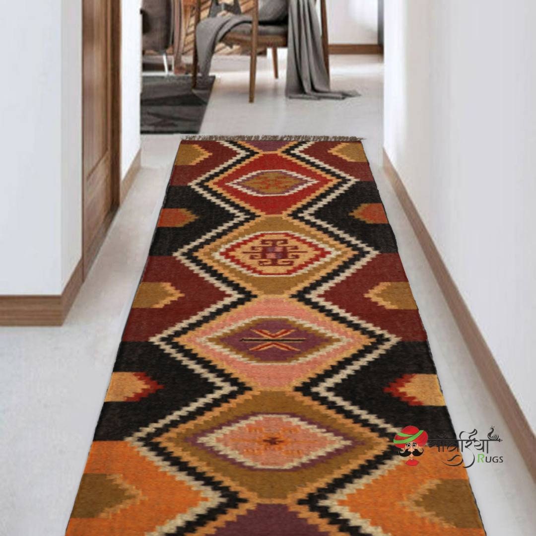 Kilim Runner Handwoven Wool Jute Rug Handmade Kilim Dhurrie Rug, Motifs ...