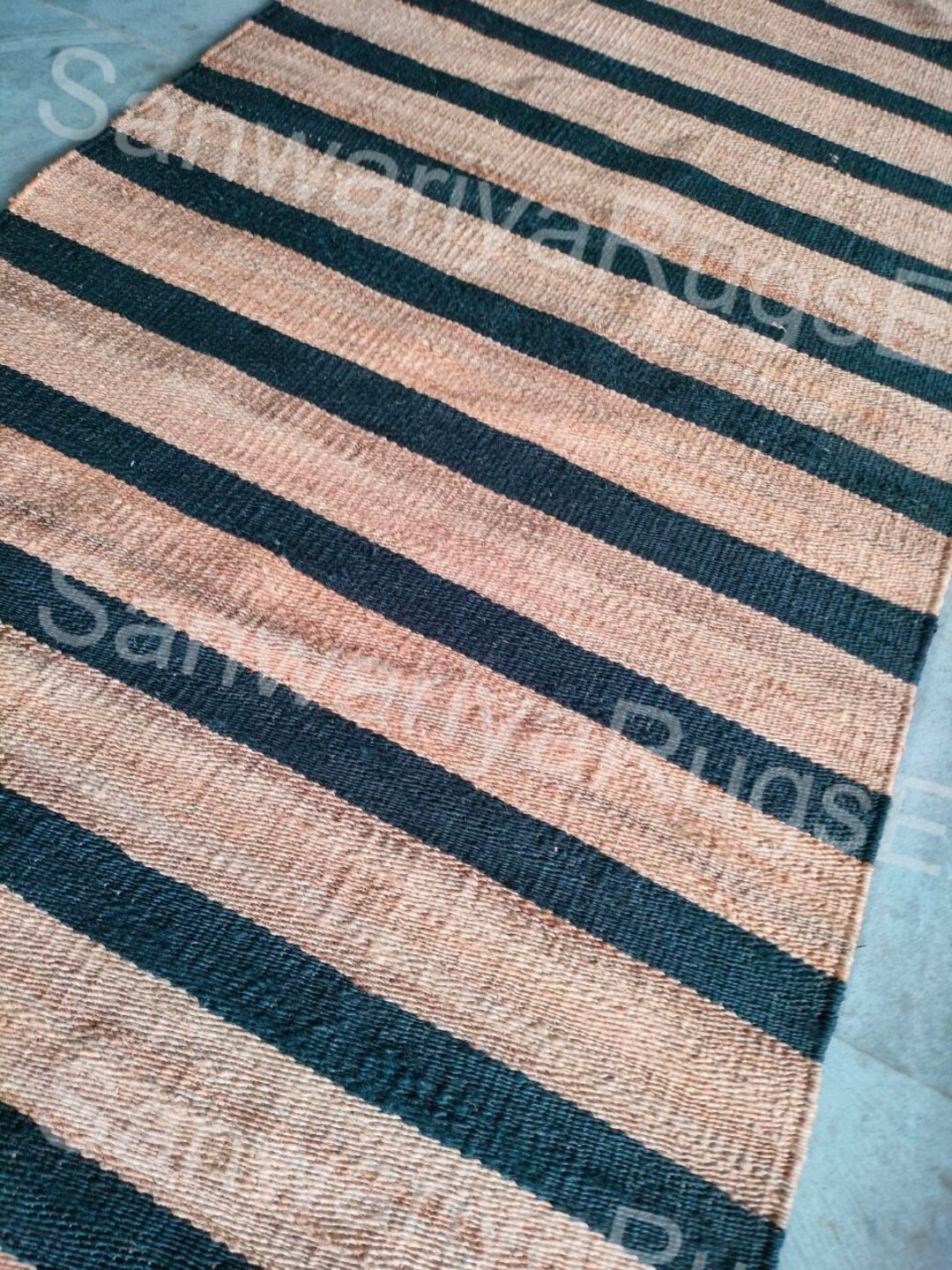 Natural and Black Strip Jute Hemp Area Rug ,stair Jute Runner, Kitchen ...