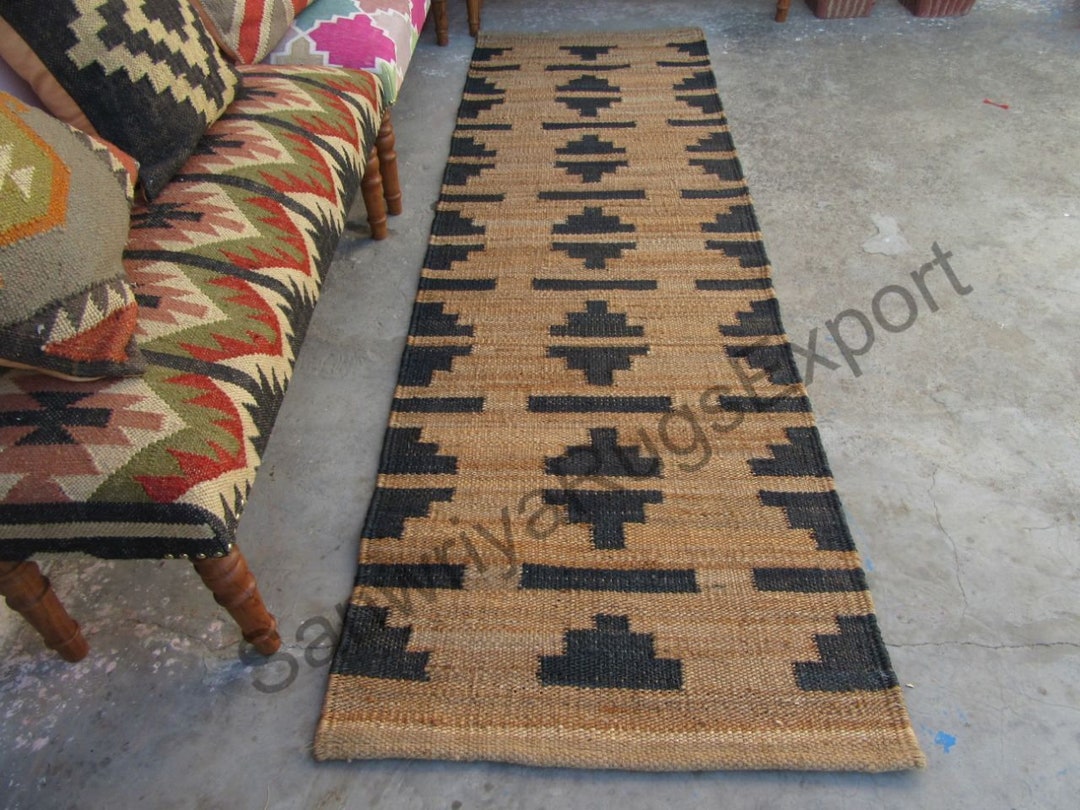 Black and Natural Jute Hemp Runner handmade Hemp Jute Runner - Etsy
