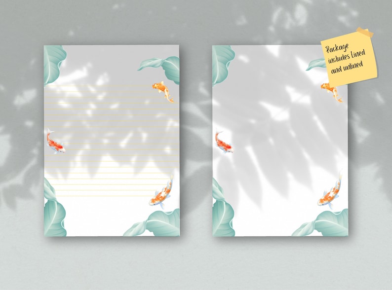 Koi Fish Stationery - Printable Lined Letter Writing Paper (PDF) - Etsy