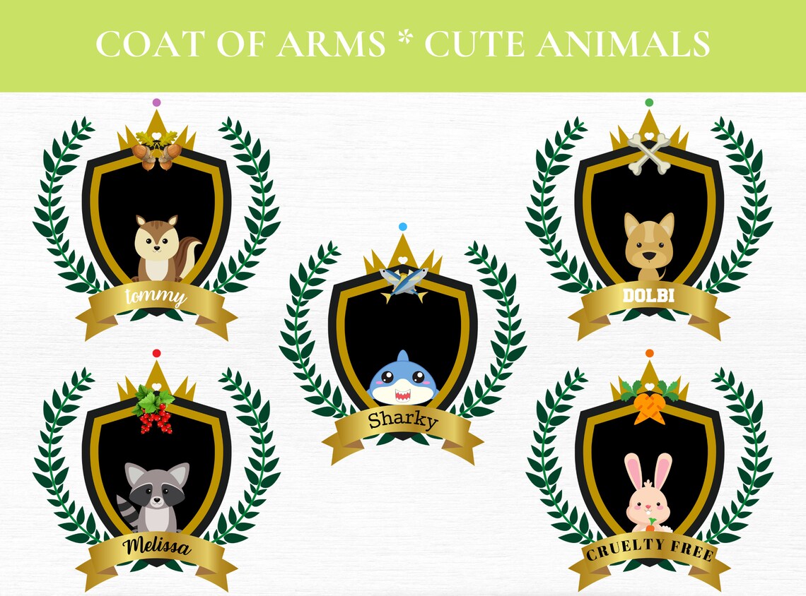 CUTE ANIMALS CLIPART Crest, Seal, Emblem, Logos, Labels, Stickers, Name ...