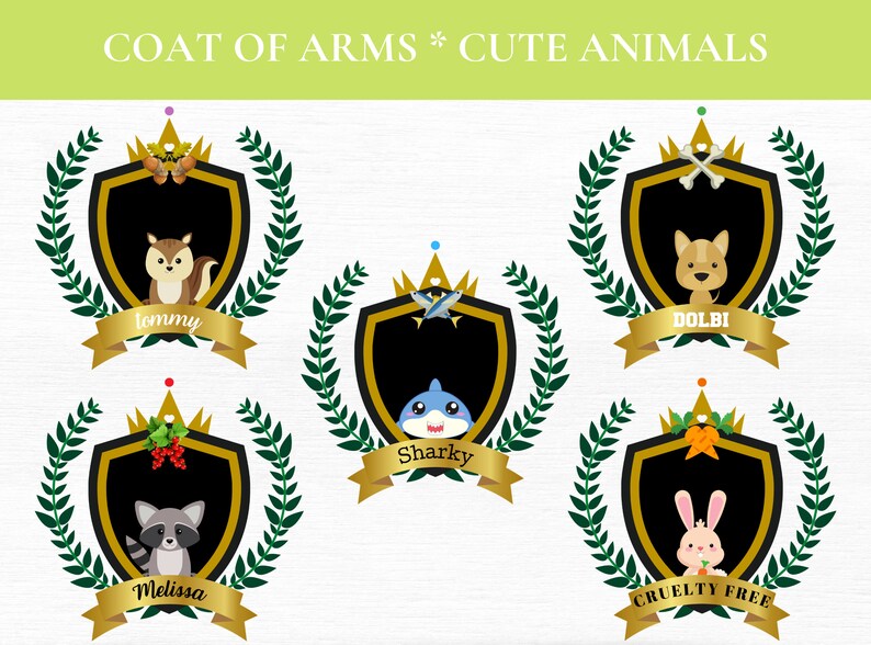CUTE ANIMALS CLIPART Crest, Seal, Emblem, Logos, Labels, Stickers, Name ...