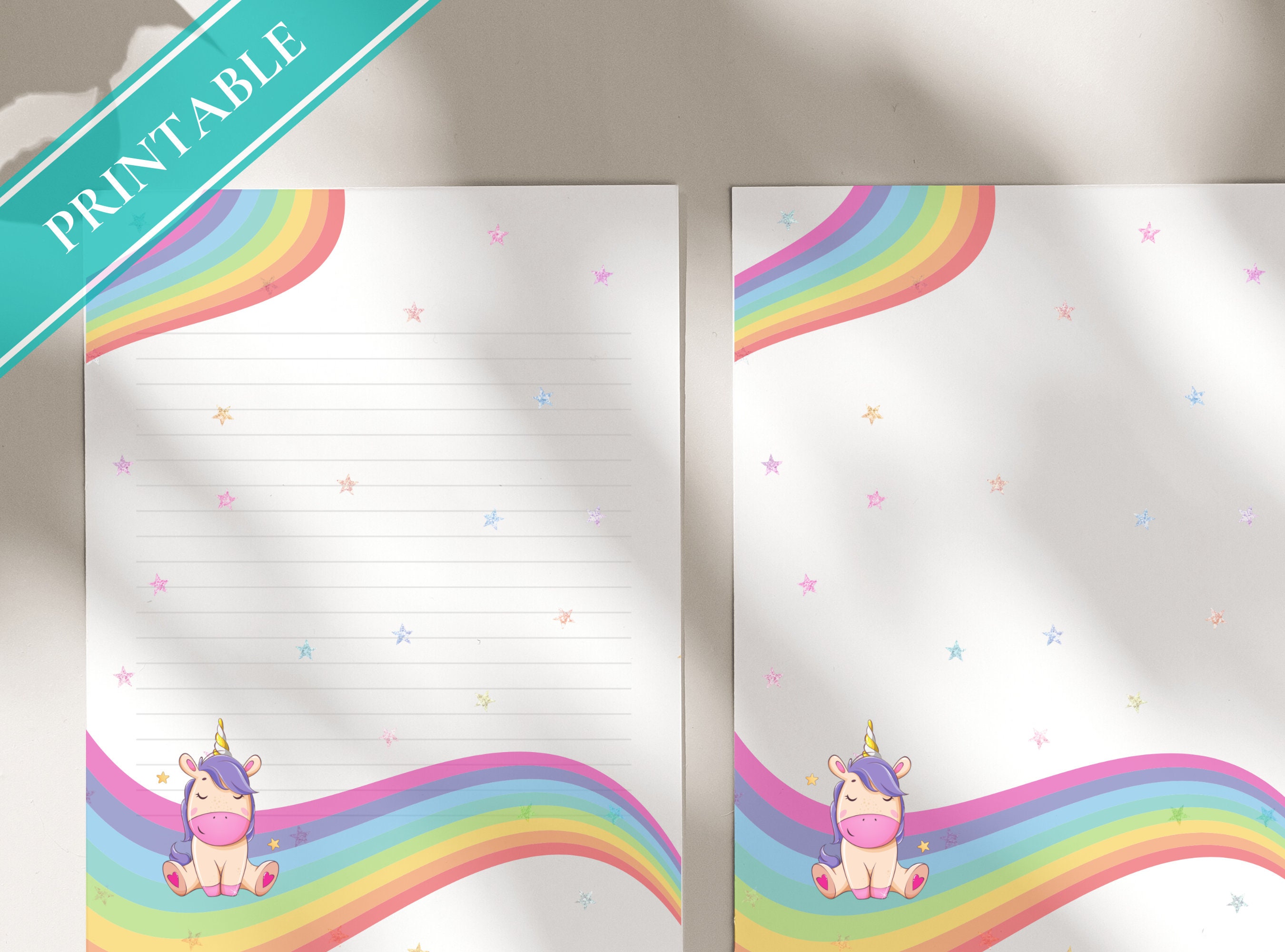 Rainbow Unicorn Printable Stationery Paper Cute Happy Magic - Etsy