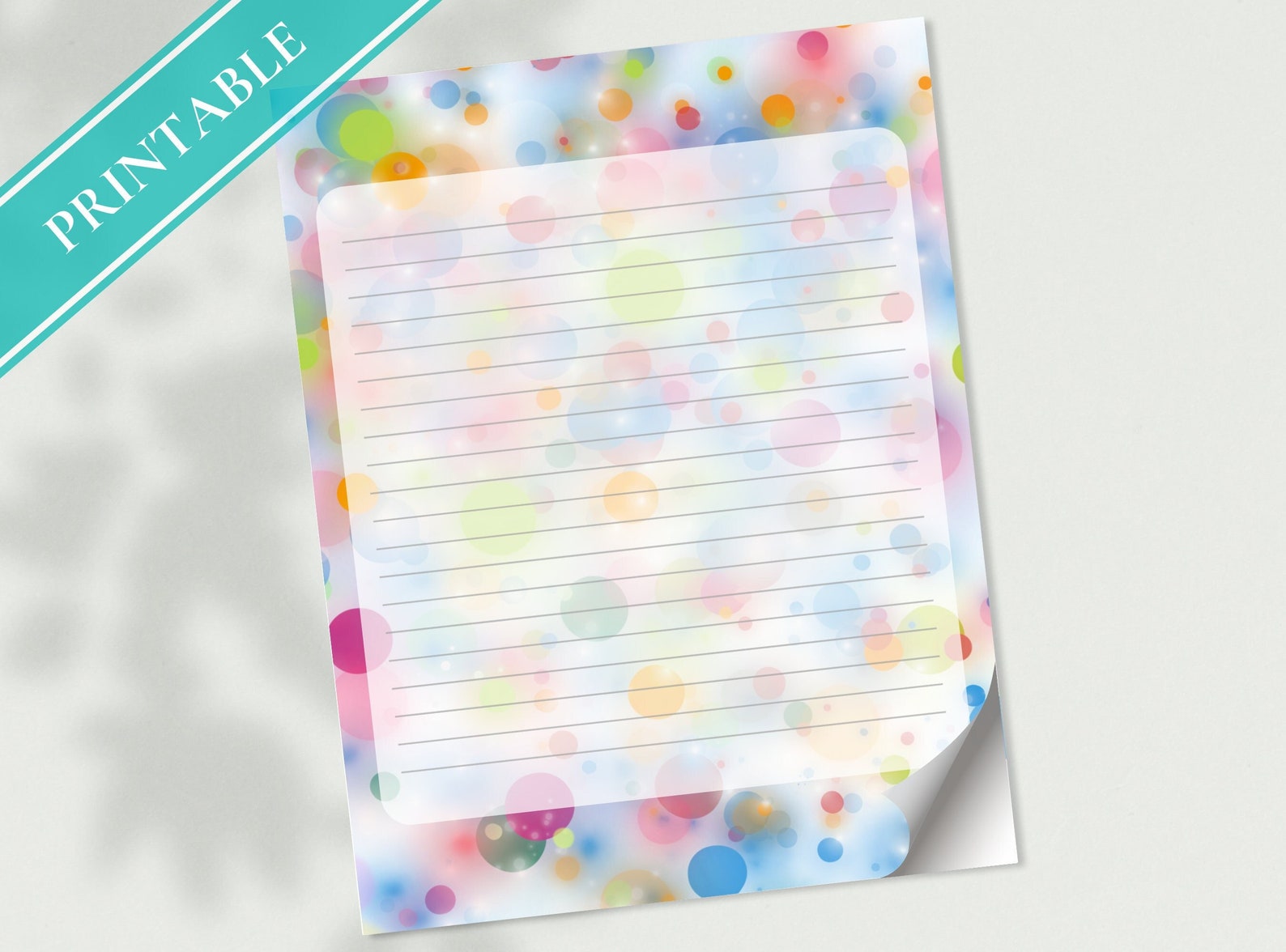 Bubbles Glow Printable Stationery Paper Colorful Bubbles, Party Journal ...
