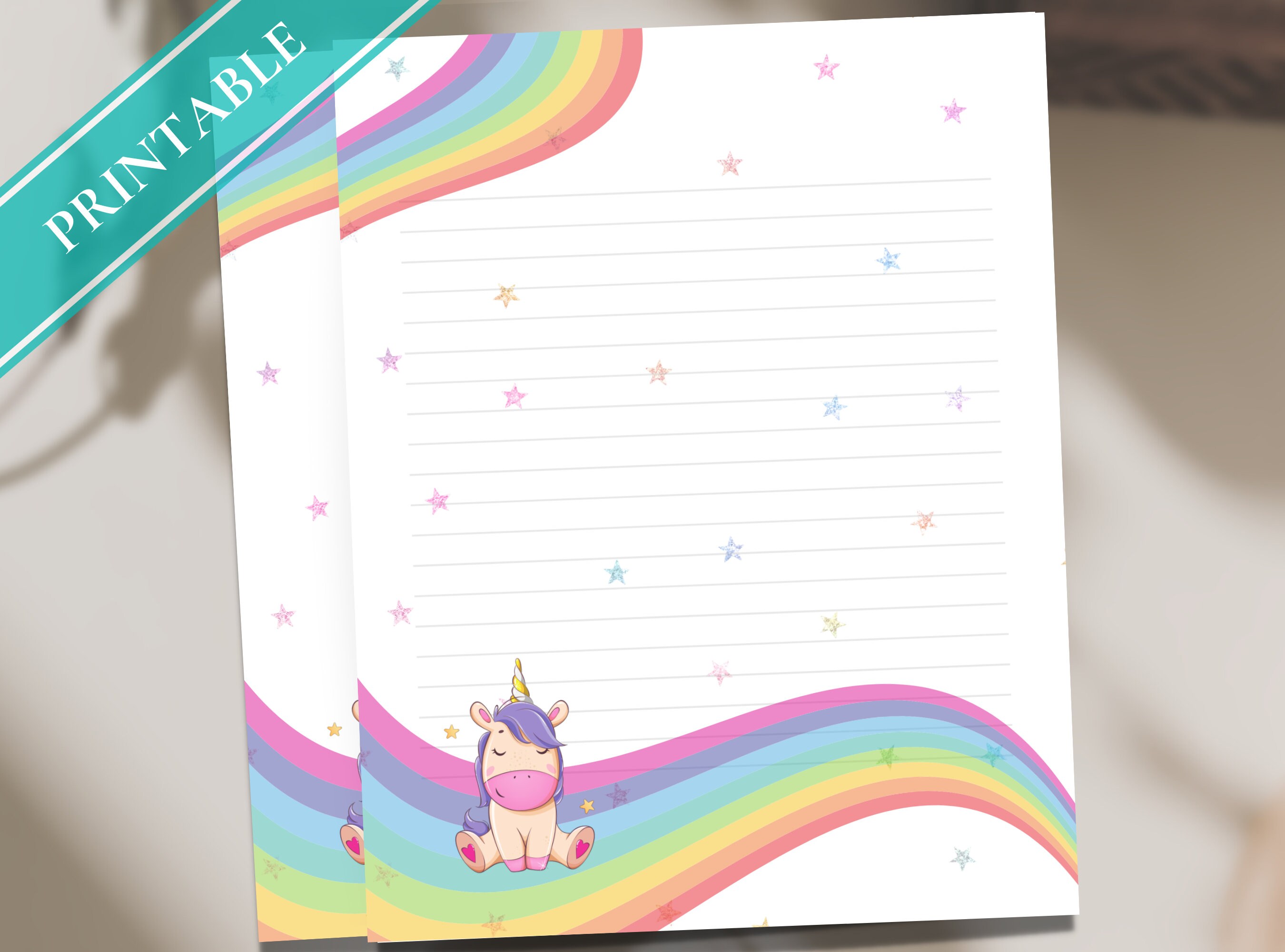 Rainbow Unicorn Printable Stationery Paper Cute Happy Magic - Etsy