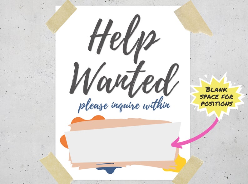 HELP WANTED Sign - We Are Hiring Printable Sign, Help Door Sign ...