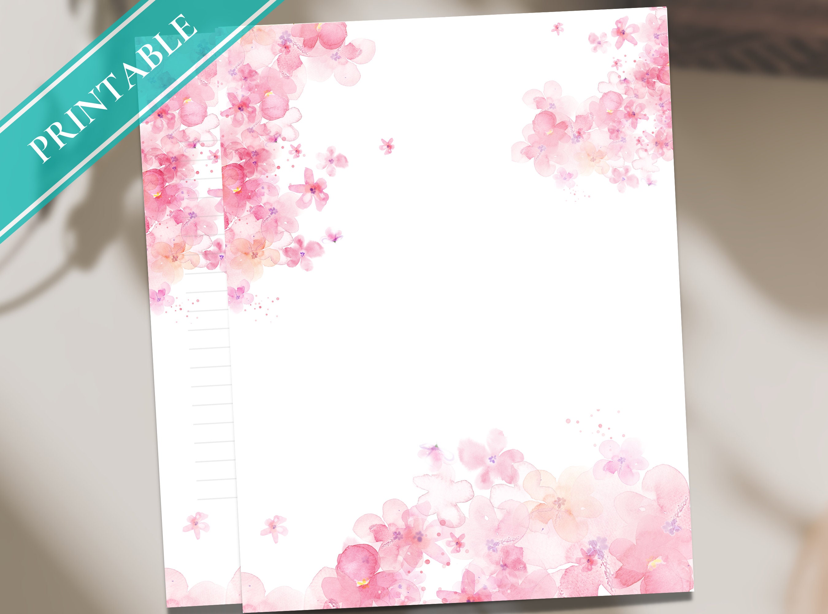 Cherry Blossoms Printable Stationery Paper - Pink Florals, Journal ...