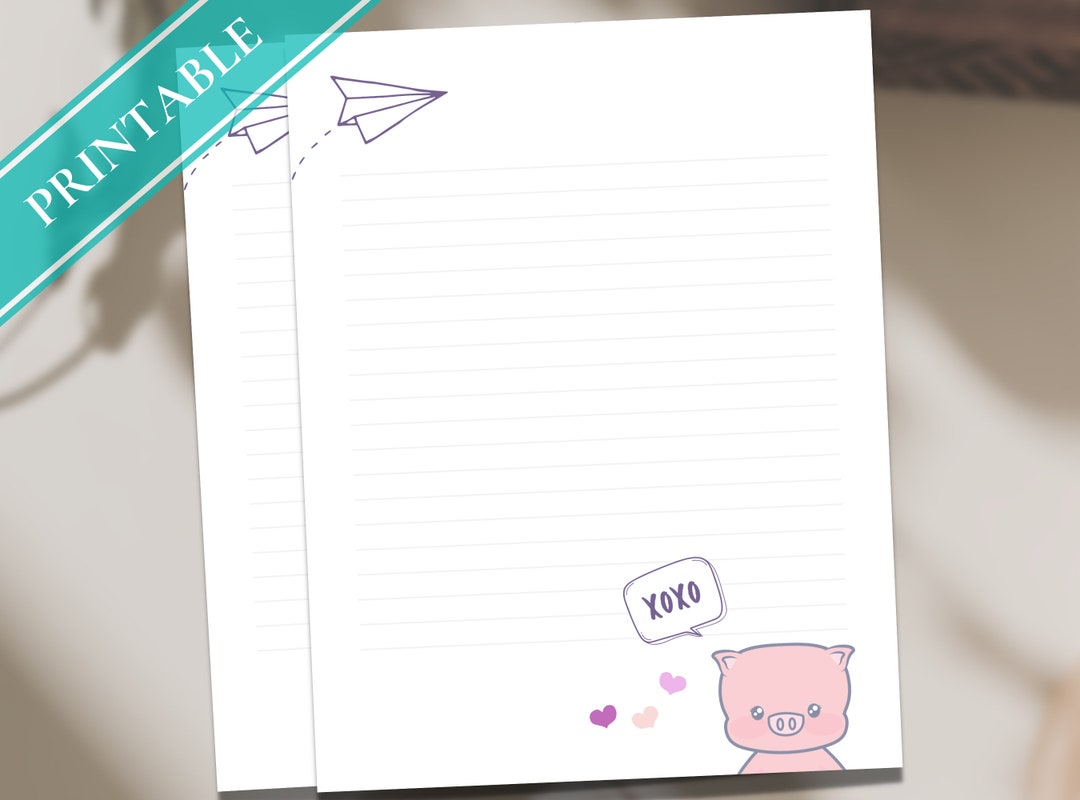 Cute XOXO Piggy Letter Writing Paper - Printable Stationery - Digital ...