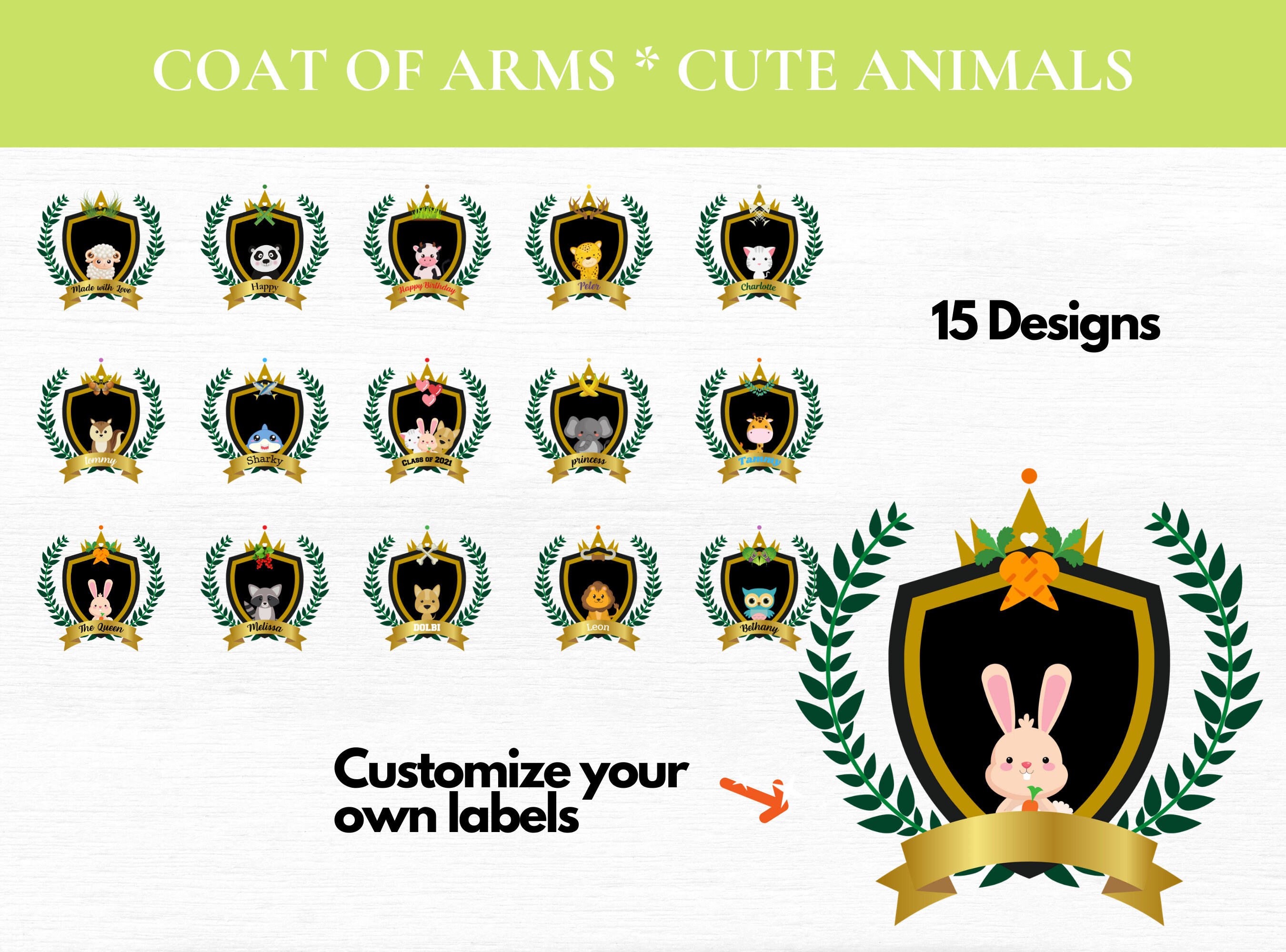 CUTE ANIMALS CLIPART Crest, Seal, Emblem, Logos, Labels, Stickers, Name ...