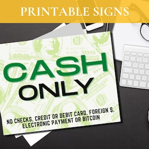 CASH ONLY Payment Sign, Printable Sign, Digital Sign, Humor Funny - Etsy