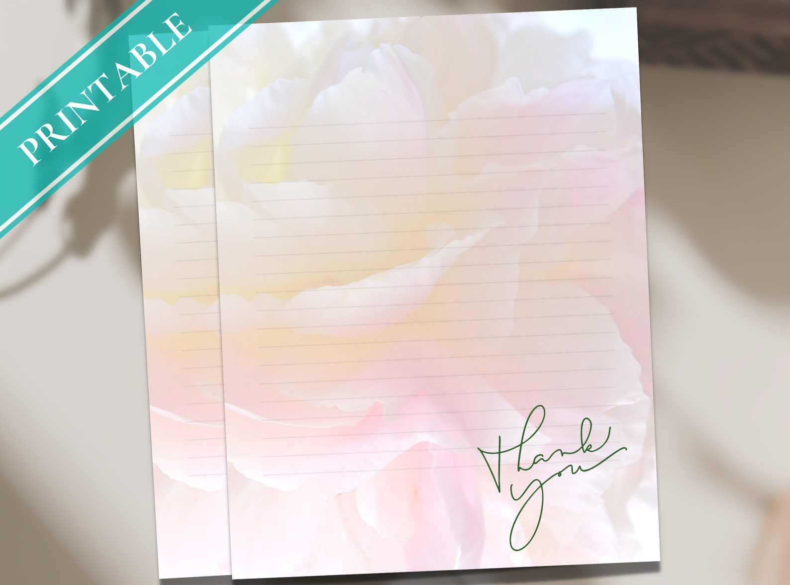 Thank You Printable Stationery Paper - Pink Journal Paper, Digital ...