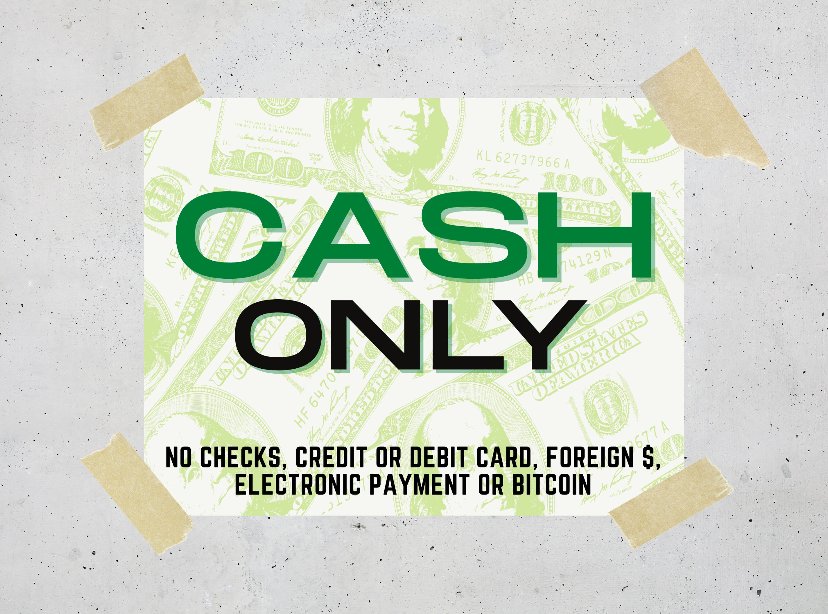 CASH ONLY Payment Sign, Printable Sign, Digital Sign, Humor Funny - Etsy