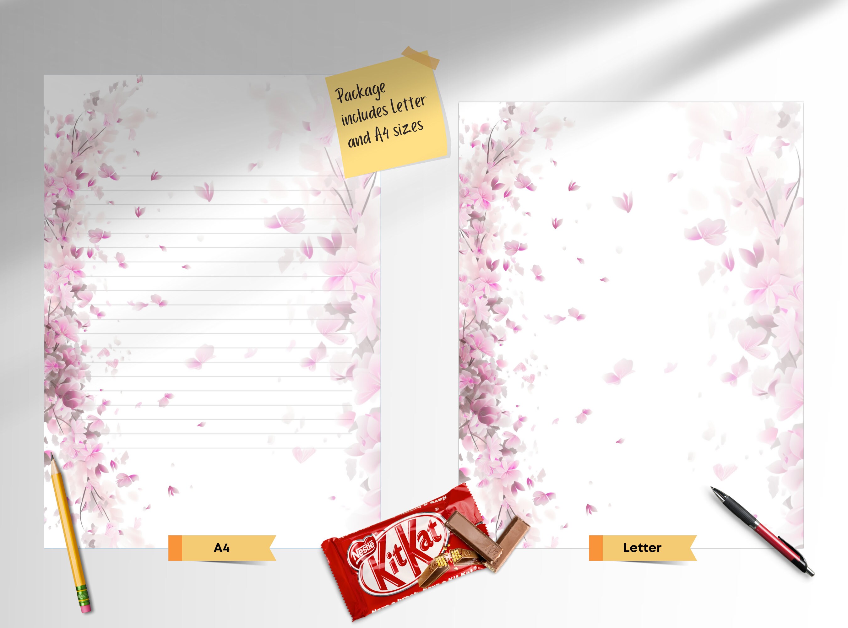 Cherry Blossoms Letter Writing Paper Printable Stationery Paper Pink ...