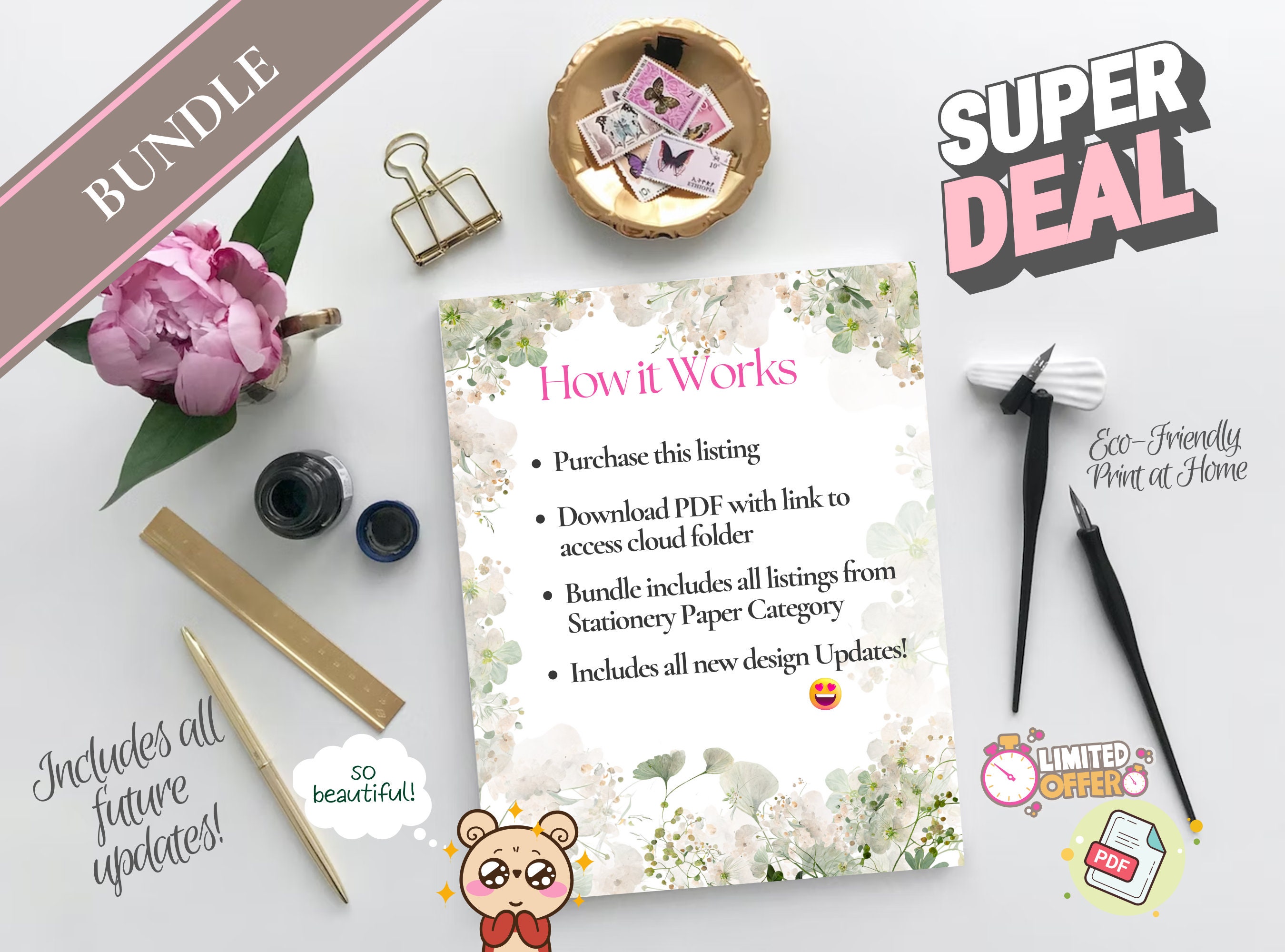 Deluxe Printable Stationery Bundle: Letter Writing Paper, Thank You ...