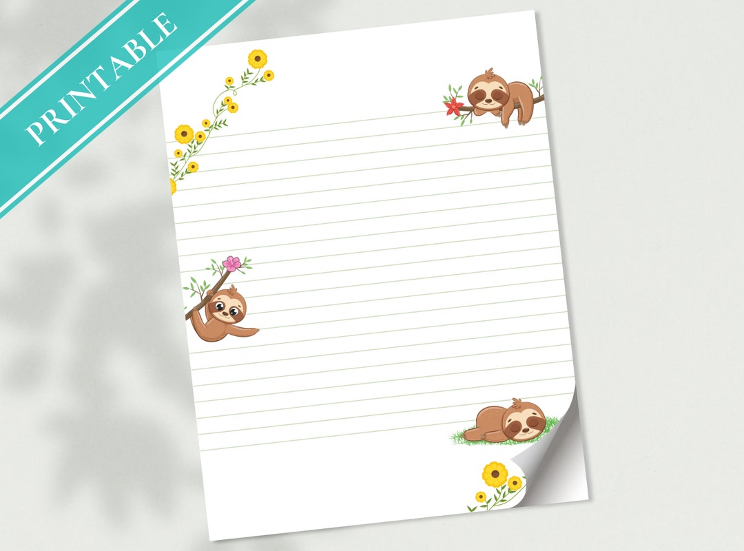 Funny Sloth Letter Writing Paper - Printable Stationery - Love Letter ...