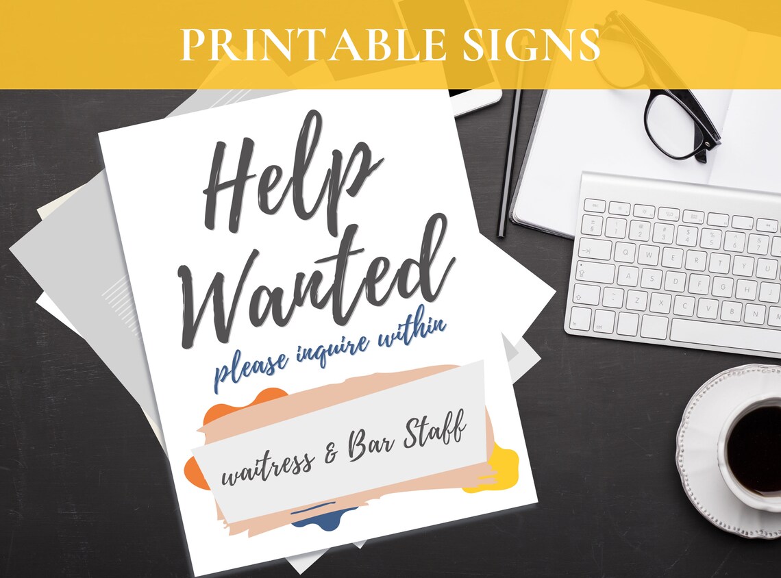 HELP WANTED Sign - We Are Hiring Printable Sign, Help Door Sign ...