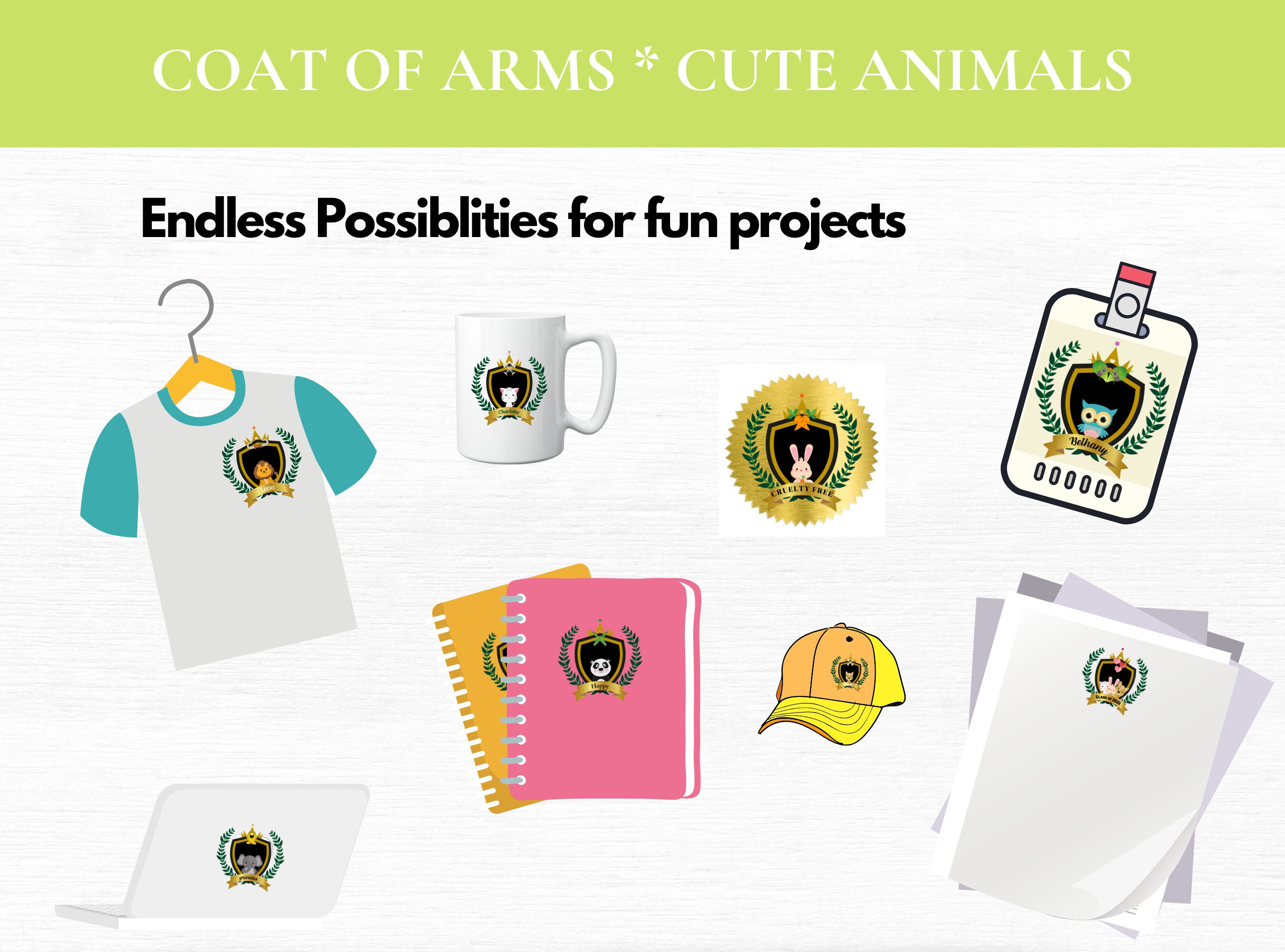 CUTE ANIMALS CLIPART Crest Seal Emblem Logos Labels - Etsy