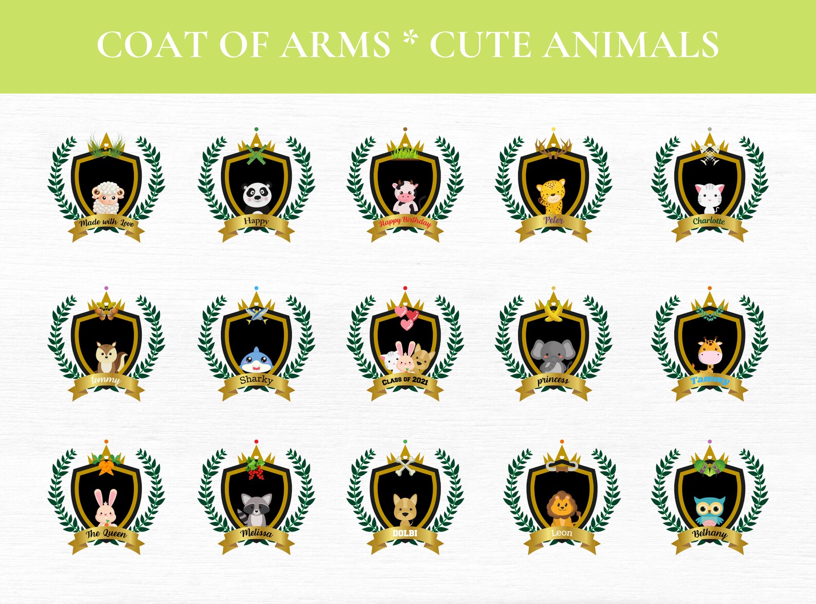 CUTE ANIMALS CLIPART Crest, Seal, Emblem, Logos, Labels, Stickers, Name ...