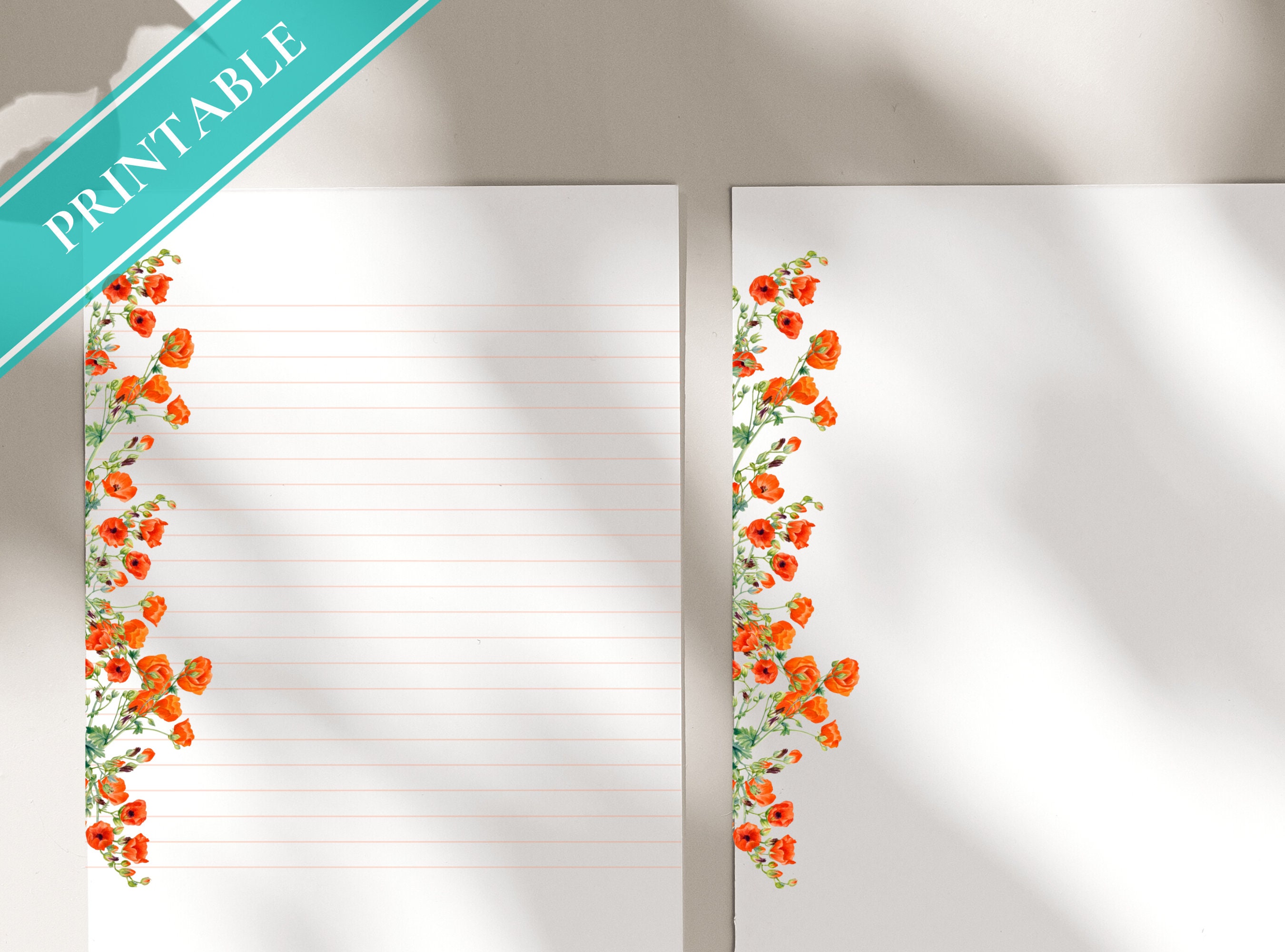 Poppies Flowers Letter Writing Paper - Printable Stationery - Love ...